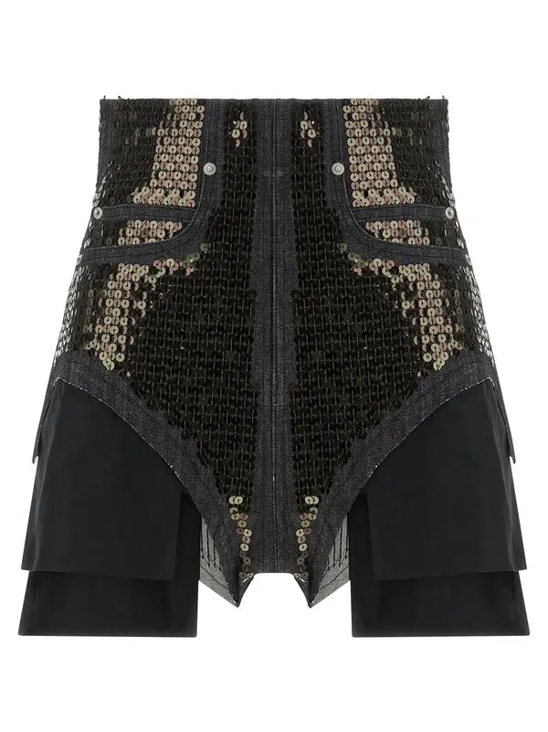 Rick Owens Dirt Cuoffs Sequined High-waisted Denim Shorts - Black