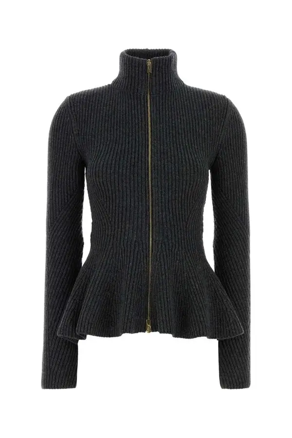 Alaïa Ribbed Knit Cardigan With Peplum Detail