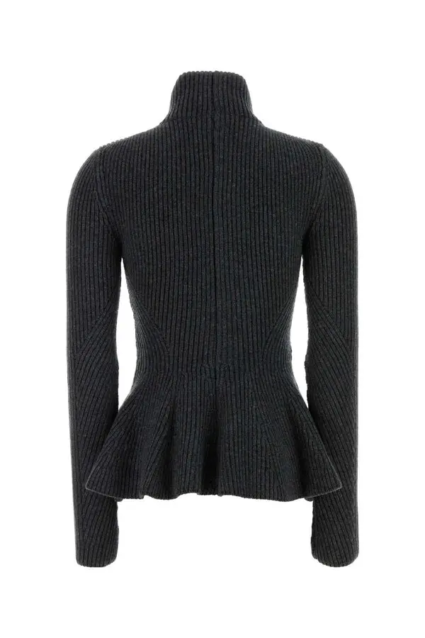 Alaïa Ribbed Knit Cardigan With Peplum Detail