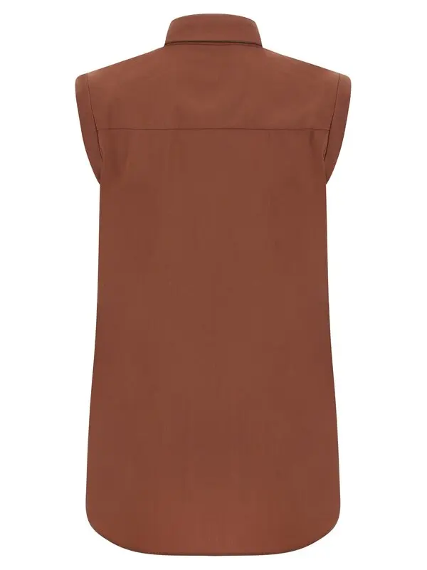 Brunello Cucinelli Sleeveless Shirt With Monile Trim - Brown