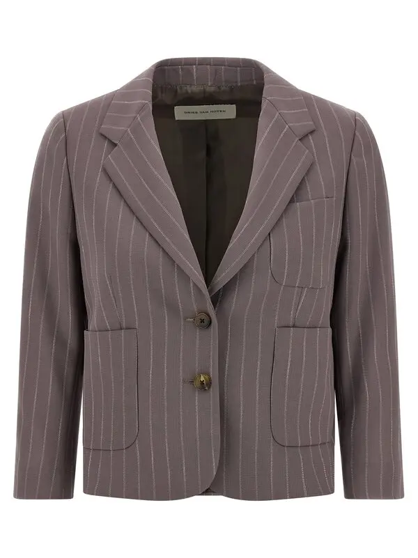 Dries Van Noten Bamis Pinstripe Wool Blazer - Gray