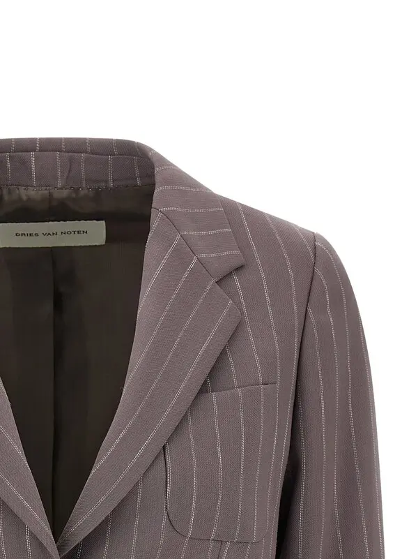 Dries Van Noten Bamis Pinstripe Wool Blazer - Gray