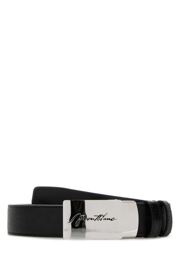 Montblanc Leather Reversible Belt With Silver Metal Finishing - Black