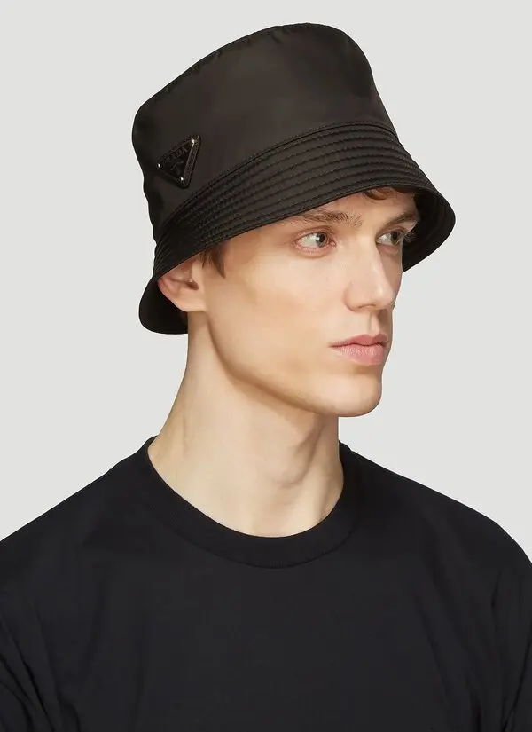 Prada Nylon Logo Bucket Hat - Black