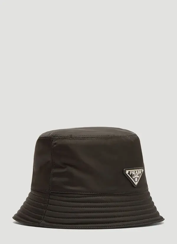 Prada Nylon Logo Bucket Hat - Black