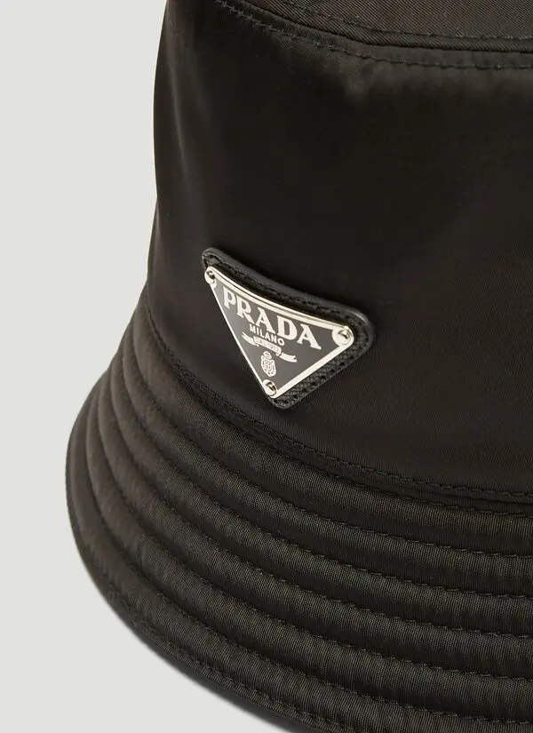 Prada Nylon Logo Bucket Hat - Black