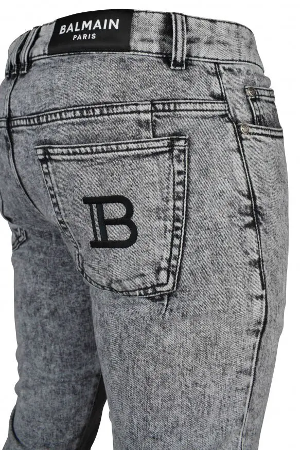 Balmain Jeans With Logo Detail - Gray