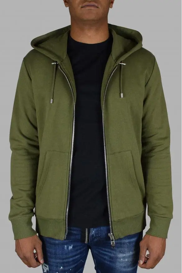 Balmain Khaki Cotton Zip-up Hooded Cardigan With Logo Detail - Yellow