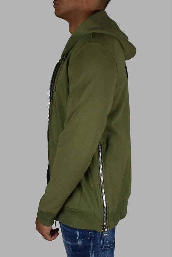 Balmain Khaki Cotton Zip-up Hooded Cardigan With Logo Detail - Yellow