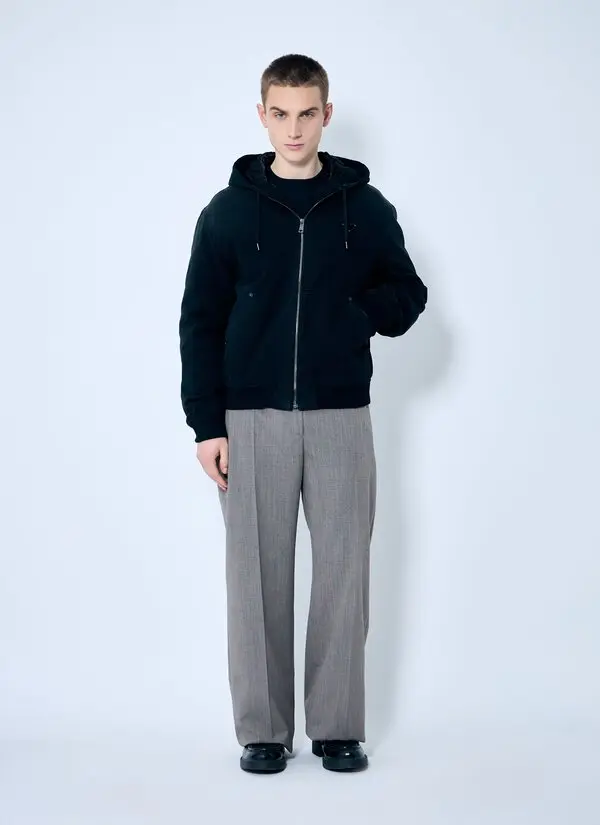 Prada Denim Hooded Jacket With Logo Plaque