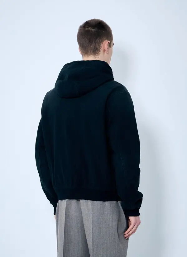 Prada Denim Hooded Jacket With Logo Plaque