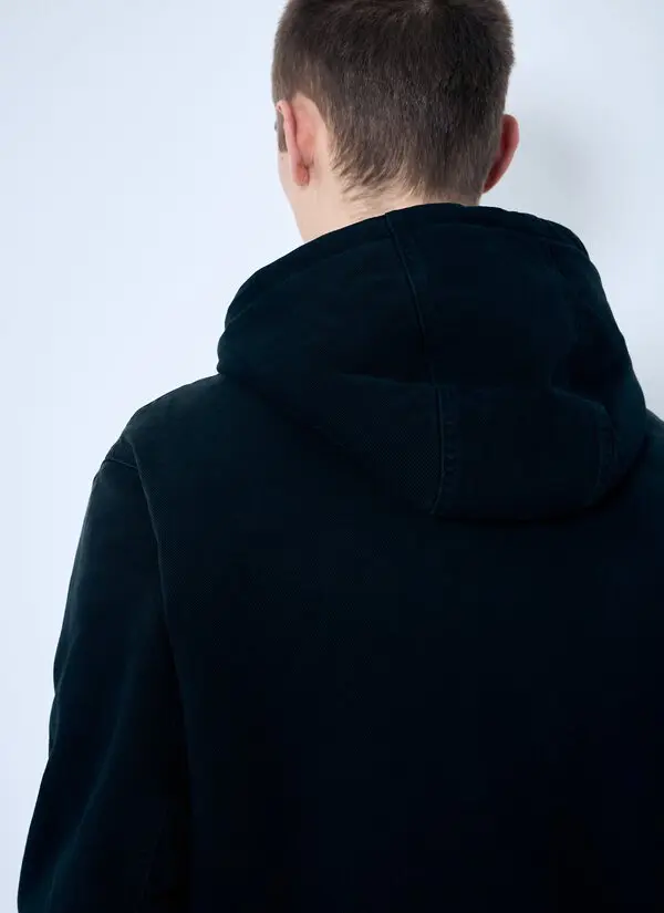 Prada Denim Hooded Jacket With Logo Plaque