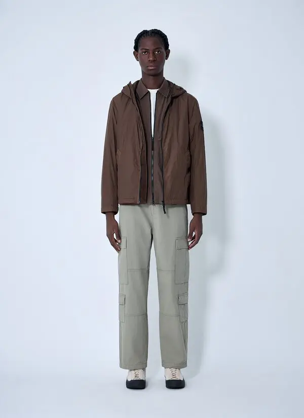 Stone Island Hooded Zip-up Lightweight Jacket With Logo Patch - Brown