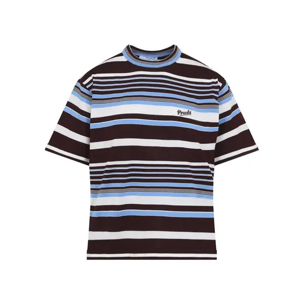 Prada Striped Cotton T-shirt With Logo Inlay