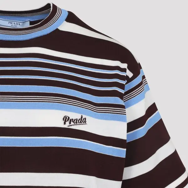 Prada Striped Cotton T-shirt With Logo Inlay