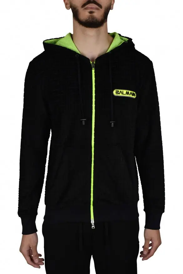 Balmain Monogrammed Velvet Effect Zip-up Cardigan