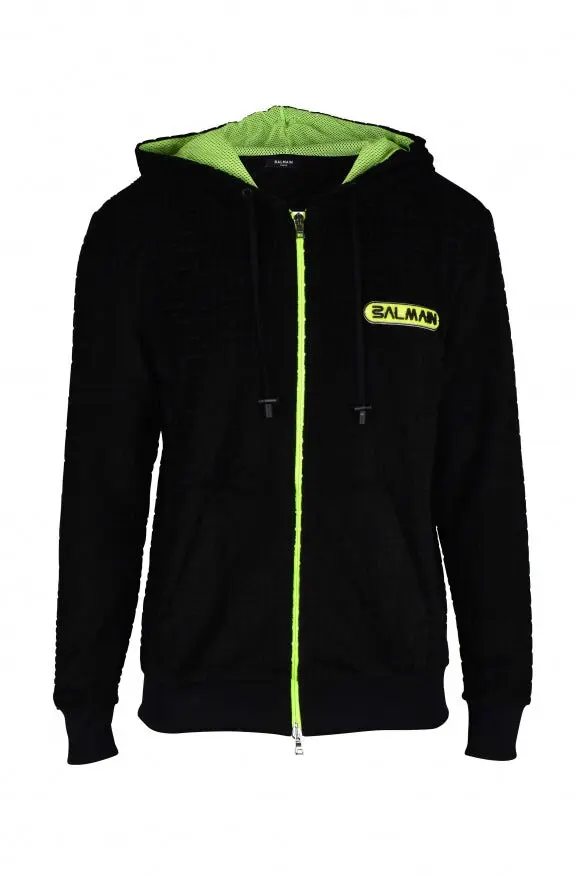 Balmain Monogrammed Velvet Effect Zip-up Cardigan - Black