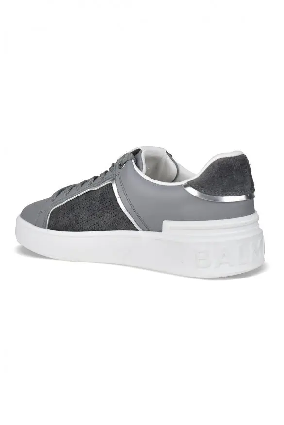 Balmain B-court Leather And Suede Sneakers - Gray