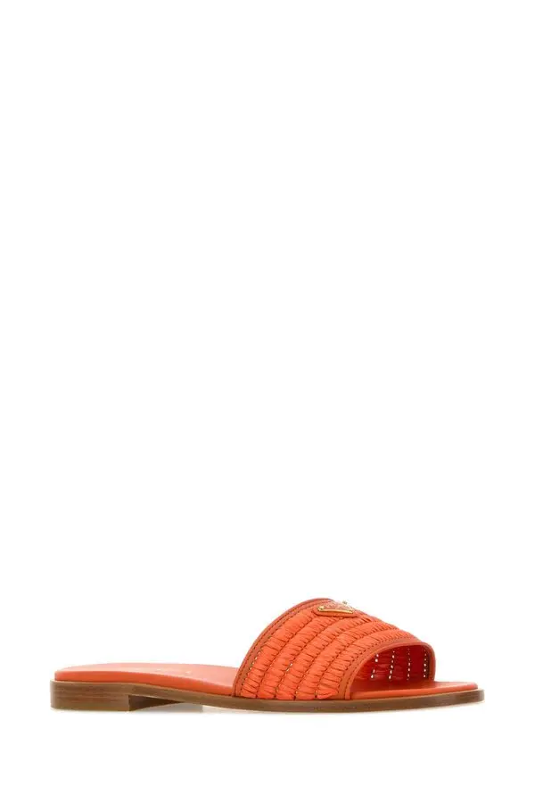 Prada Raffia Slides - Orange