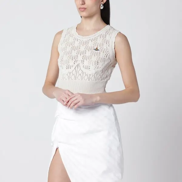 VIVIENNE WESTWOOD Sleeveless Crochet Top With Orb Logo - Cream