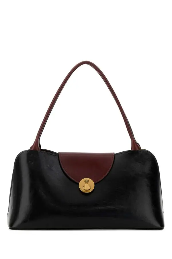 Versace Leather Medium Shoulder Bag With Turn Lock - Black