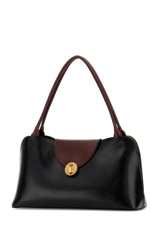 Versace Leather Medium Shoulder Bag With Turn Lock - Black