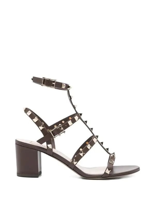 Valentino Garavani Rockstud 60 Leather Ankle Strap Sandals - Brown