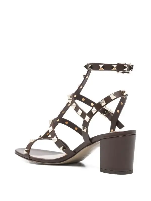 Valentino Garavani Rockstud 60 Leather Ankle Strap Sandals - Brown