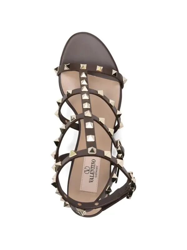 Valentino Garavani Rockstud 60 Leather Ankle Strap Sandals - Brown