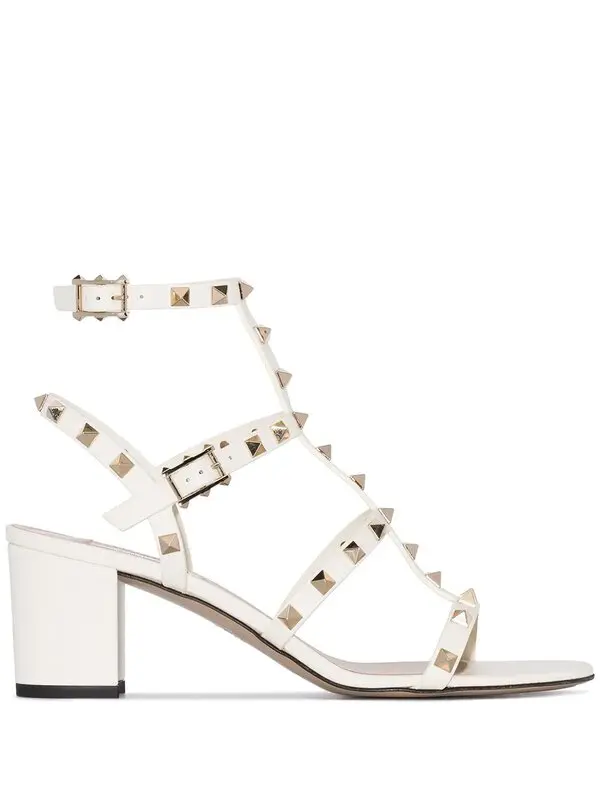 Valentino Garavani Rockstud 60 Leather Ankle Strap Sandals - White