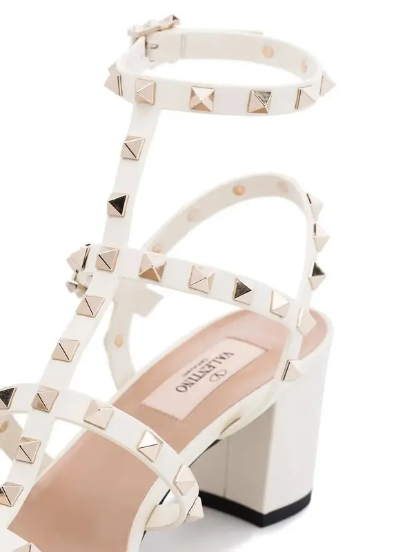 Valentino Garavani Rockstud 60 Leather Ankle Strap Sandals - White