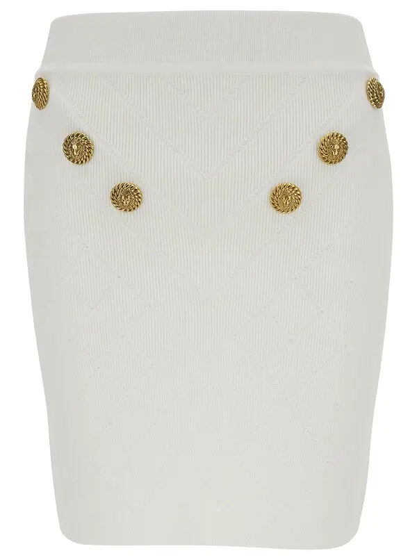 Balmain Ribbed Knit Mini Pencil Skirt With Jewel Buttons - Multicolor