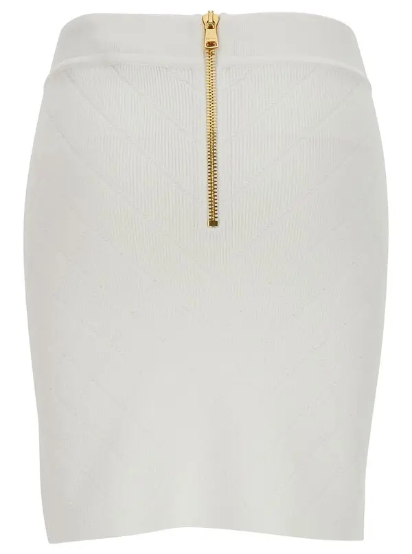 Balmain Ribbed Knit Mini Pencil Skirt With Jewel Buttons - Multicolor