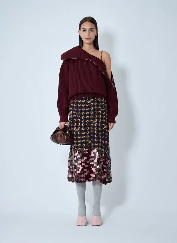 Dries Van Noten Burgundy Wool Zip Collar Sweater - Red