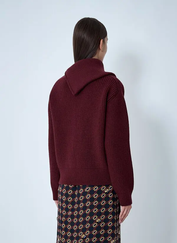 Dries Van Noten Burgundy Wool Zip Collar Sweater - Red