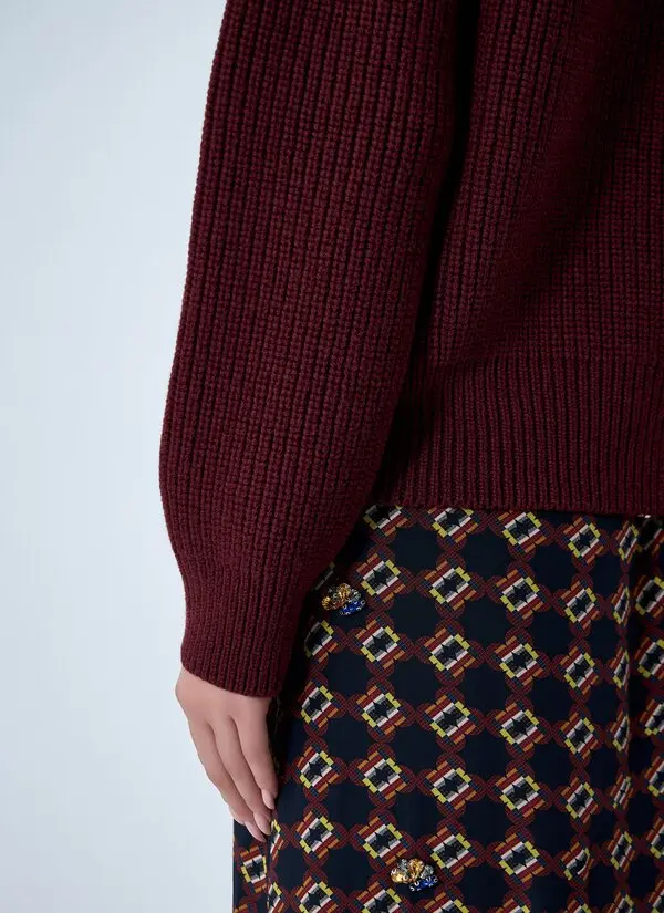 Dries Van Noten Burgundy Wool Zip Collar Sweater - Red