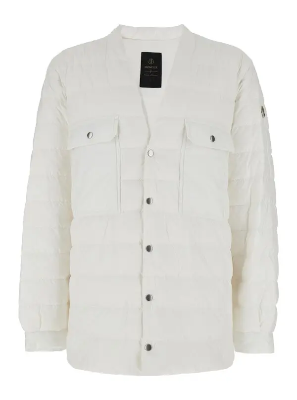 RICK OWENS X MONCLER White Down Jacket With Logo Patch