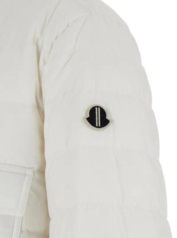 RICK OWENS X MONCLER White Down Jacket With Logo Patch