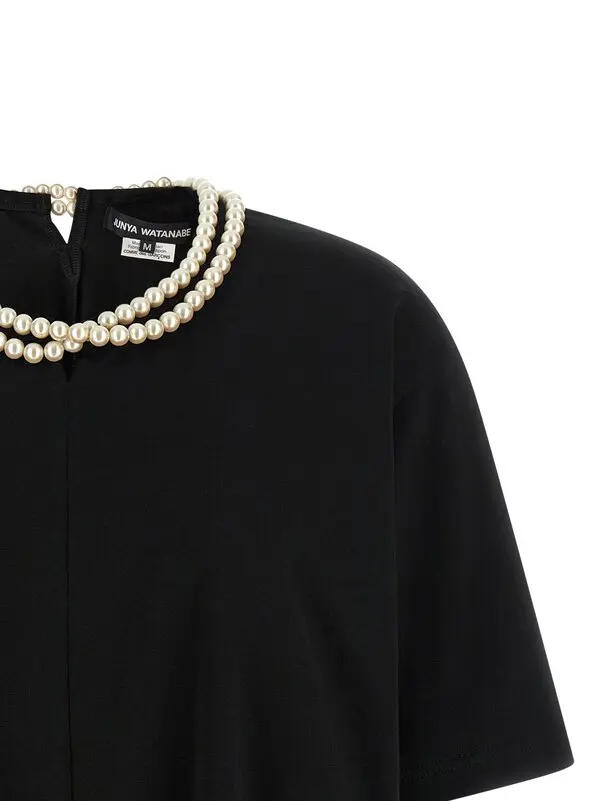 Junya Watanabe Integrated Pearl Necklace Cotton T-shirt