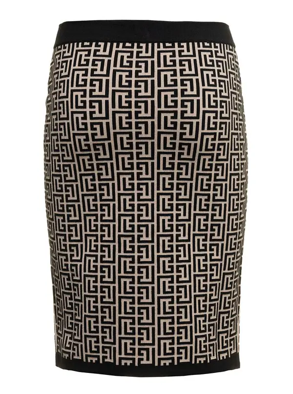 Balmain Monogram Wool Pencil Skirt