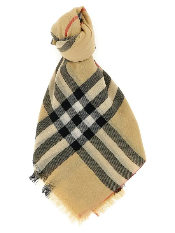 Burberry Check Wool Scarf - Cream