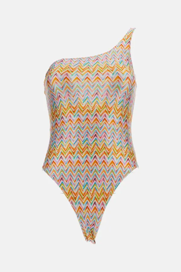 Missoni One-shoulder One-piece Swimsuit With Iconic Zigzag Pattern - Multicolor