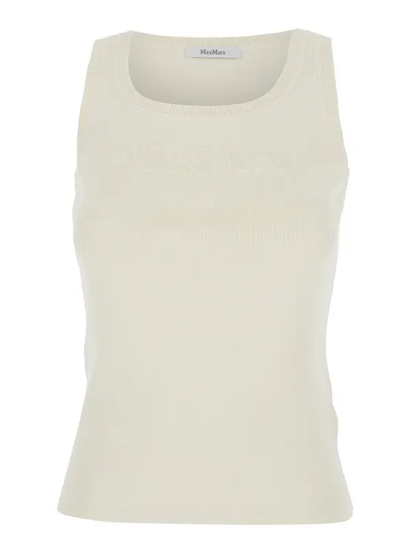 Max Mara Viscose Blend Sleeveless Top With Tonal Logo Embroidery
