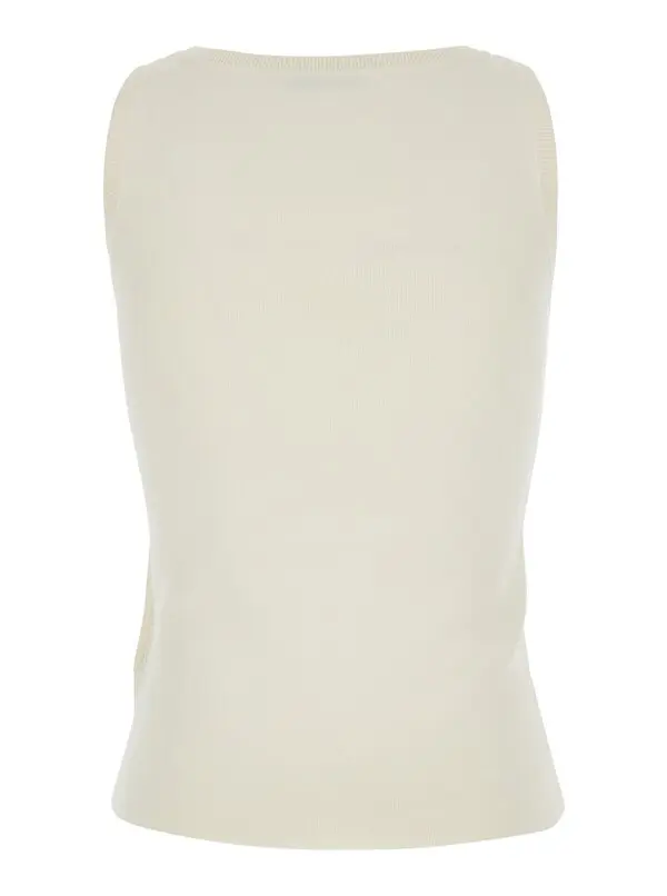 Max Mara Viscose Blend Sleeveless Top With Tonal Logo Embroidery