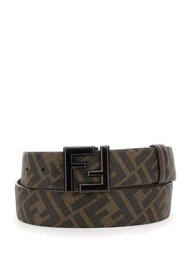 Fendi Belt With Ff Metallica Logo Plate - Brown