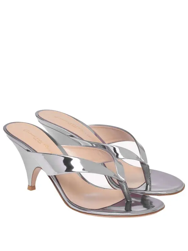 GIANVITO ROSSI Sofia Thong Metallic Leather Sandals - Silver
