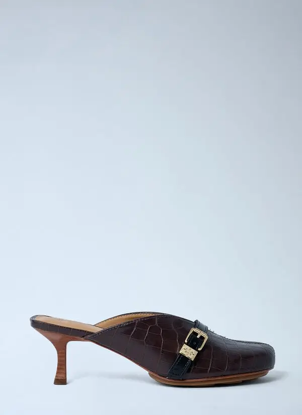 GANNI Sue Croc-embossed Heeled Mules - Brown
