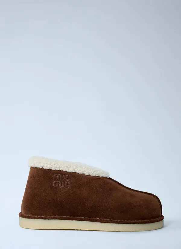 Miu Miu Suede Logo Motif Boots - Brown