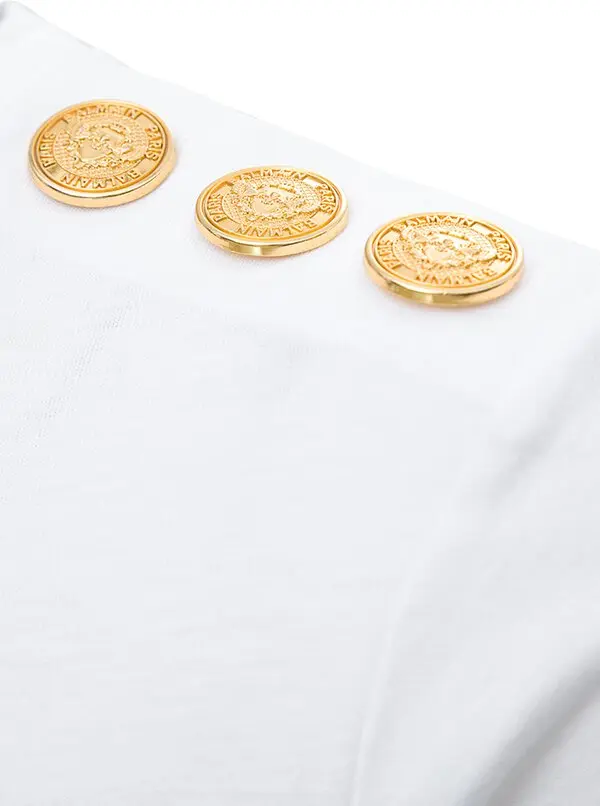 Balmain Crewneck T-shirt With Golden Buttons And Logo Print - Multicolor