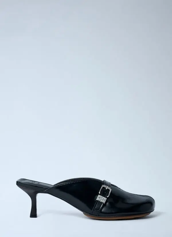 GANNI Sue Heeled Mules With Side Logo Hardware - Black